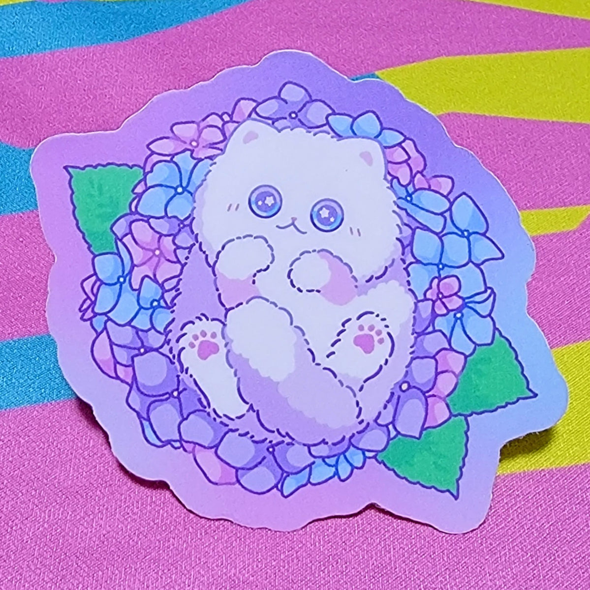 Kumo Hydrangea Kitty Vinyl Sticker Kirakira Karakasa