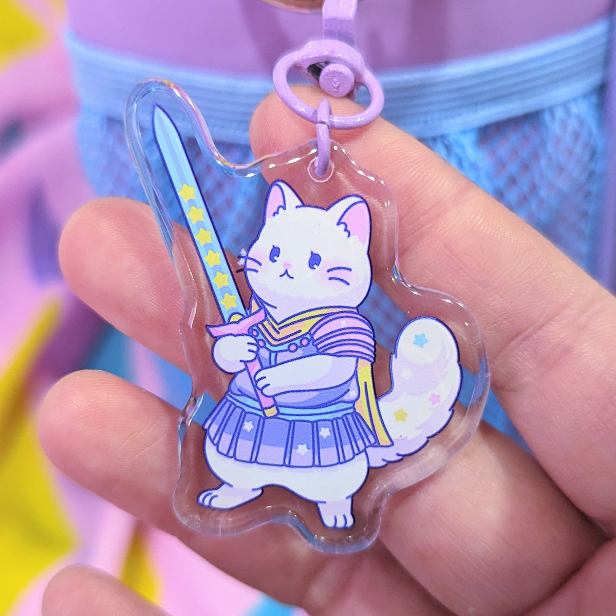 2in. Acrylic charm: RPG Cats: Cat Warrior – Kirakira Karakasa